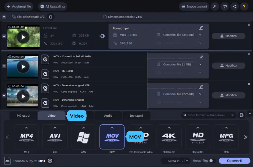 Convertire AVI in MOV [Online e gratis] | Movavi